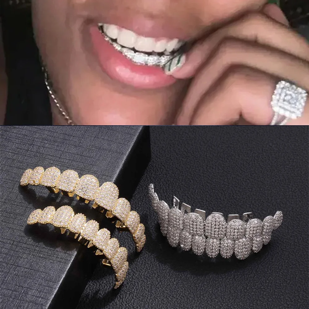 RACHELZ-10-10-Iced-Out-CZ-Stone-Teeth-Grillz-Top-Bottom-Gold-Silver ...