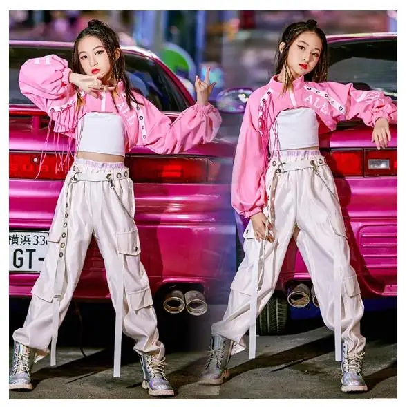 Pink-Street-Dance-Stage-Costume-Girls-Hip-Hop-Dancing-Clothes-Children ...