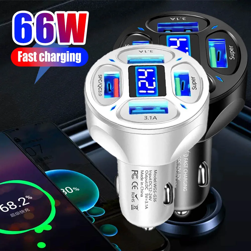 66W-4-Port-USB-Car-Chargers-Quick-Charge-Fast-Charging-Auto-Cell-Phone ...