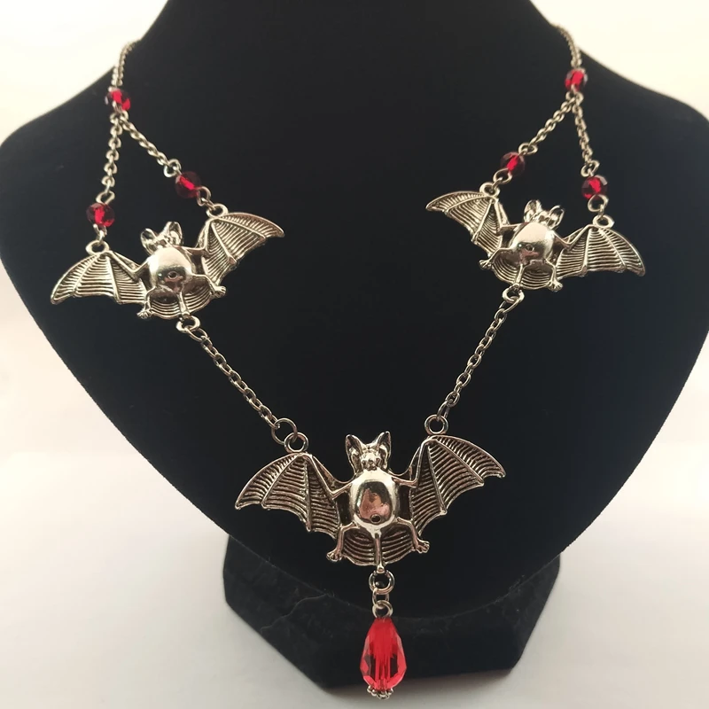 Vampire Bat Pendant Necklace Womens Red Crystal Horror Gothic Jewelry ...