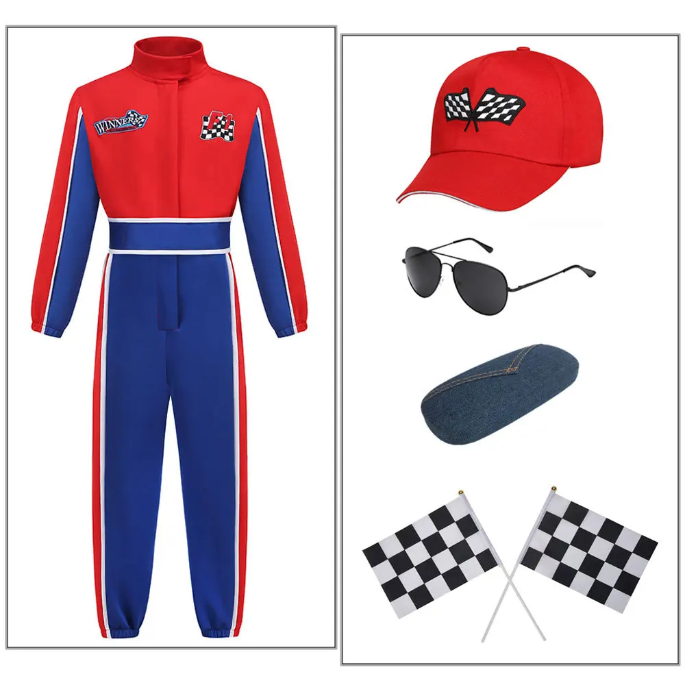 Kids-Boys-Halloween-Racer-Cosplay-Red-Race-Car-Driver-Uniform-Children ...