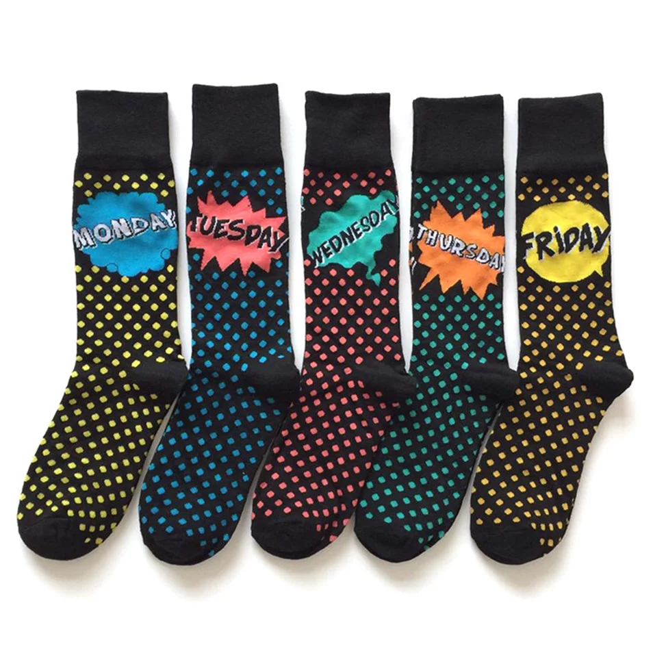 5-Pairs-Pack-High-Quality-Men-A-Week-Socks-Letter-Colorful-Dot-Long ...
