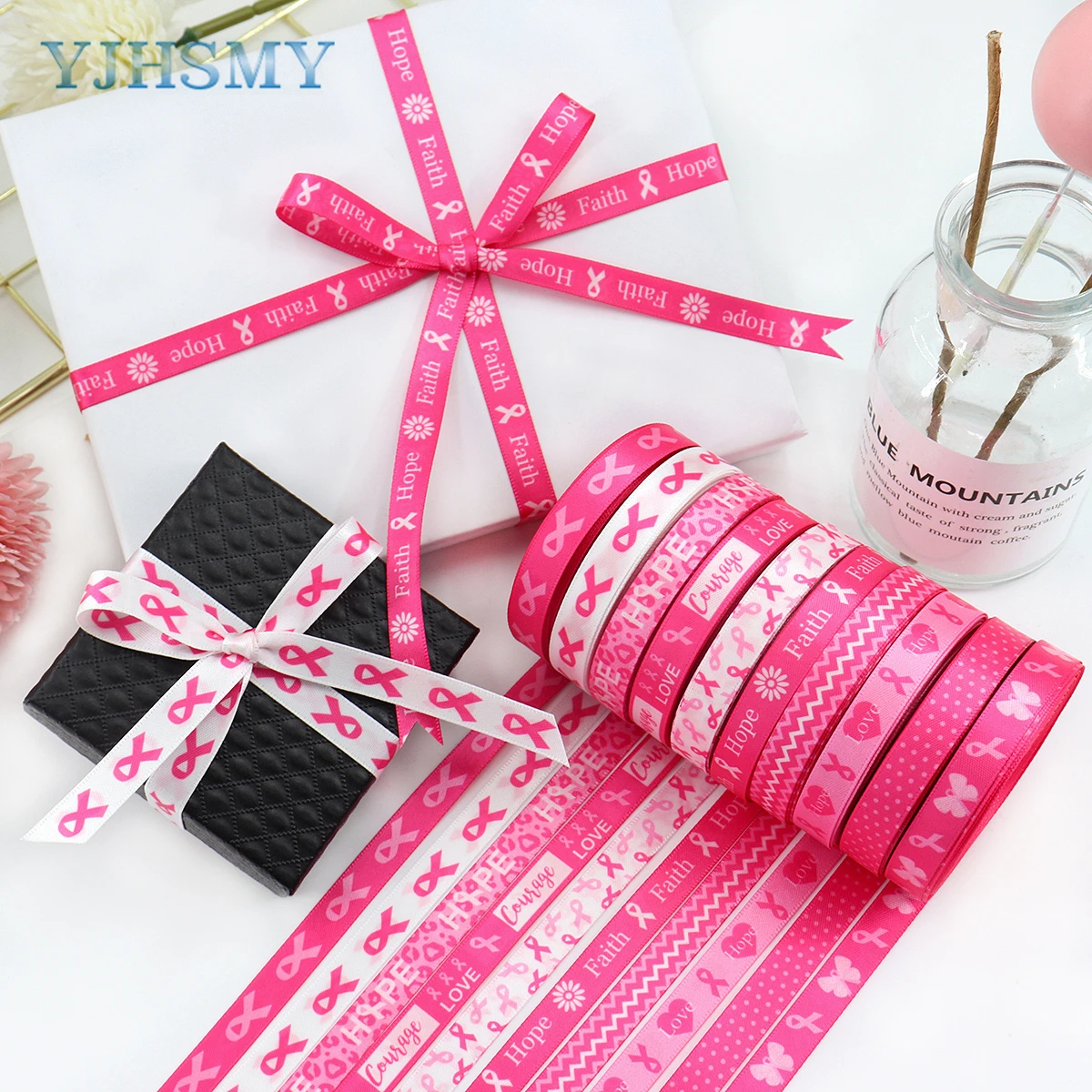 Double-Sided-Polyester-Satin-Ribbon-Breast-Cancer-Awareness-Craft ...