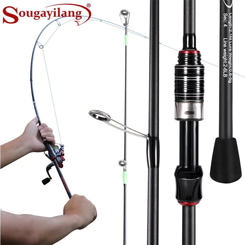 Sougayilang Casting Spinning Fishing Rod 1.8-2.1m UltraLight Carbon Fiber Rod 3/4Section with ...