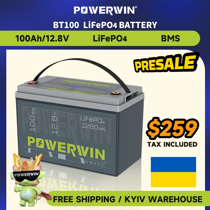 POWERWIN-BT100-LiFePO4-12-8V-100Ah-1280Wh-Built-in-BMS-Fish-Radar ...