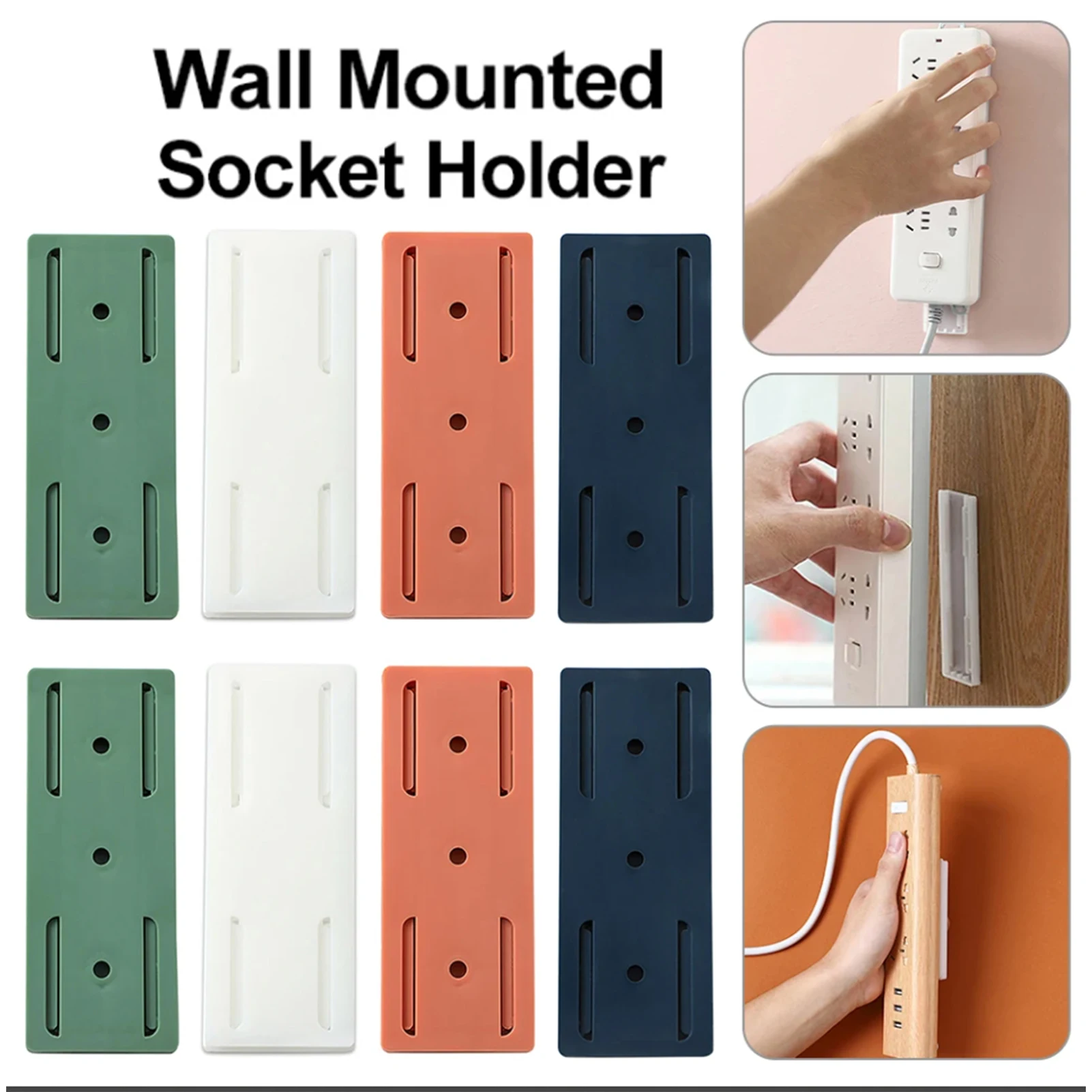 Wall-Mounted-Socket-Holder-Fixer-Patch-Self-Adhesive-Power-Socket-Strip ...