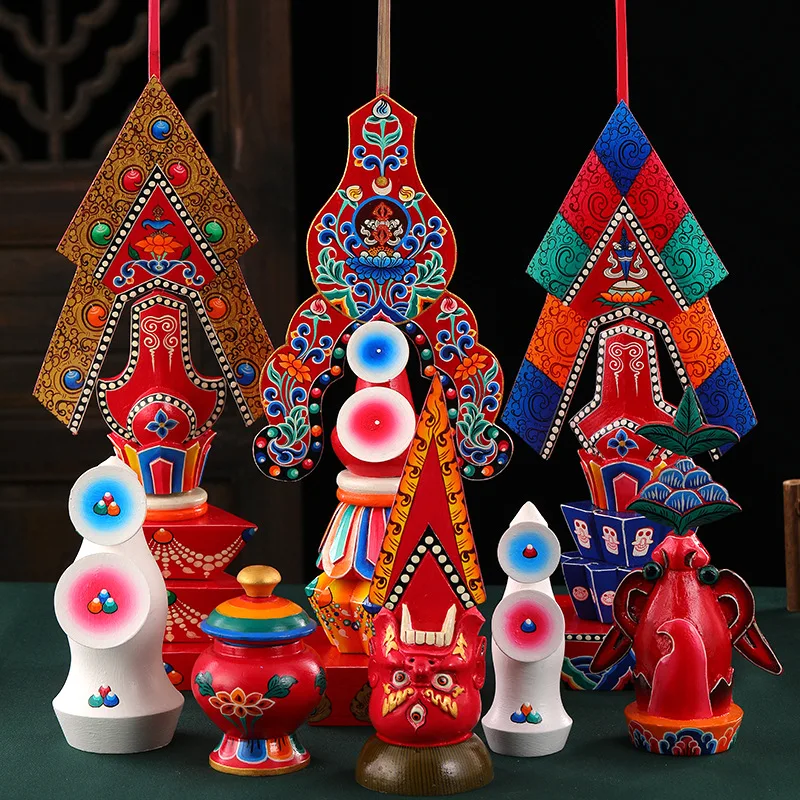 Nepal Hand Painted Wooden Torma Tibetan Buddhist Altar Decor Three ...