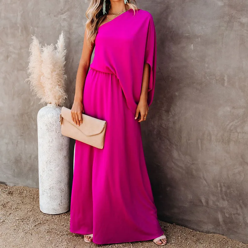 One Shoulder Batman Sleeve Party Solid Color Casual Elegant Design Boho ...