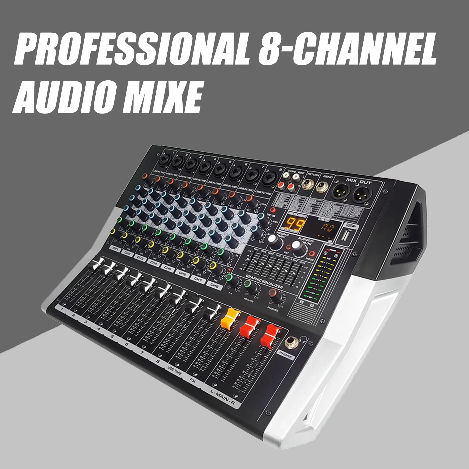 GAX-ED8 Professional 8-Channel Audio Mixer Powerful 7-band Equalization ...