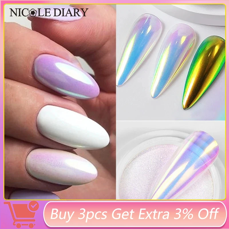 NICOLE-DIARY-Aurora-Nail-Powder-White-Chrome-Pigment-Pearl-Rubbing-Dust ...