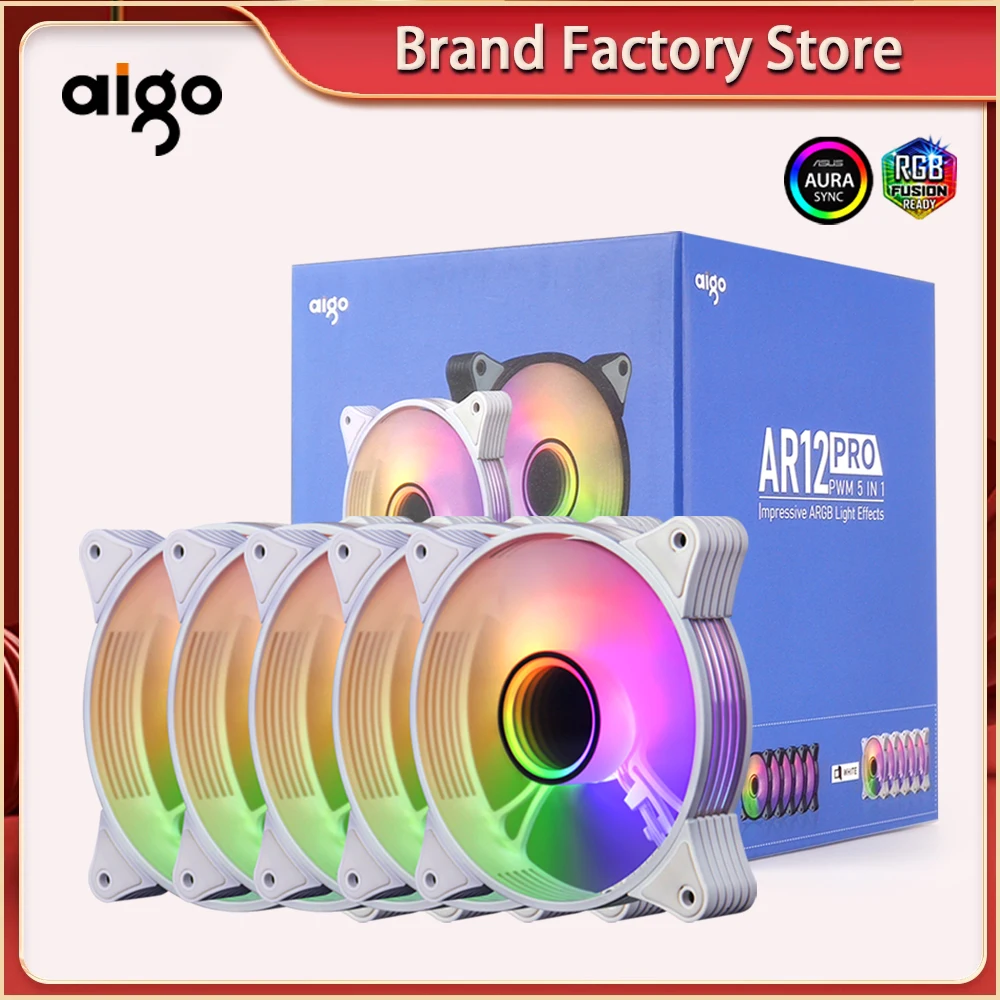 Aigo ar12pro branco computador caso ventilador ventoinha pc 120mm rgb ventilador 4pin pwm ...