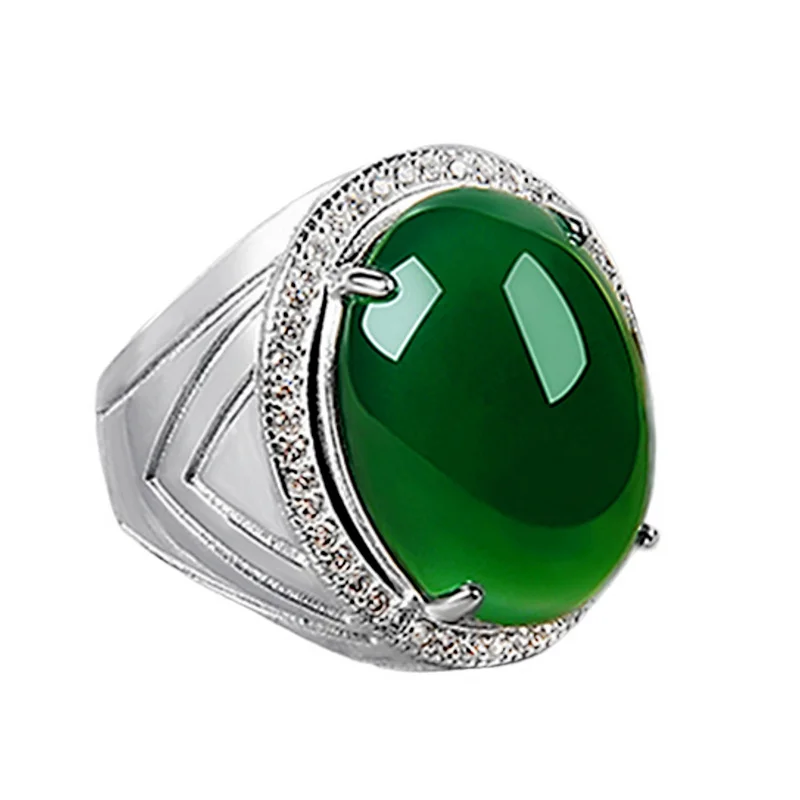 New Fashion Domineering Green Chalcedony Ring Male Finger Accessories ...