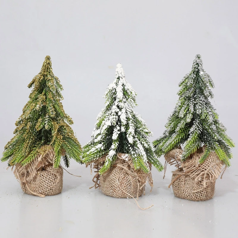 Desktop-Miniature-Snow-Pine-Tree-Mini-Christmas-Trees-with-Burlap-Base ...