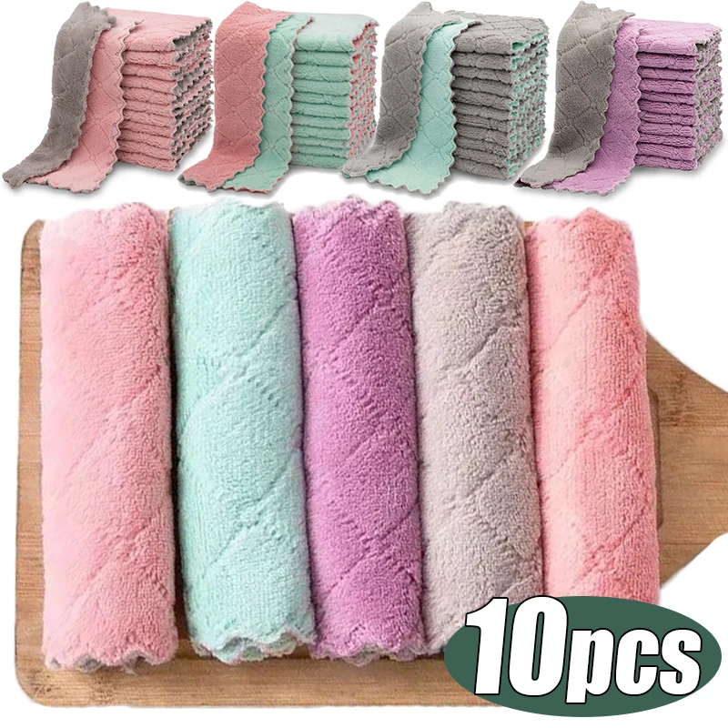 Double layer Kitchen Cleaning Cloth Microfiber Towels Soft Absorbent ...