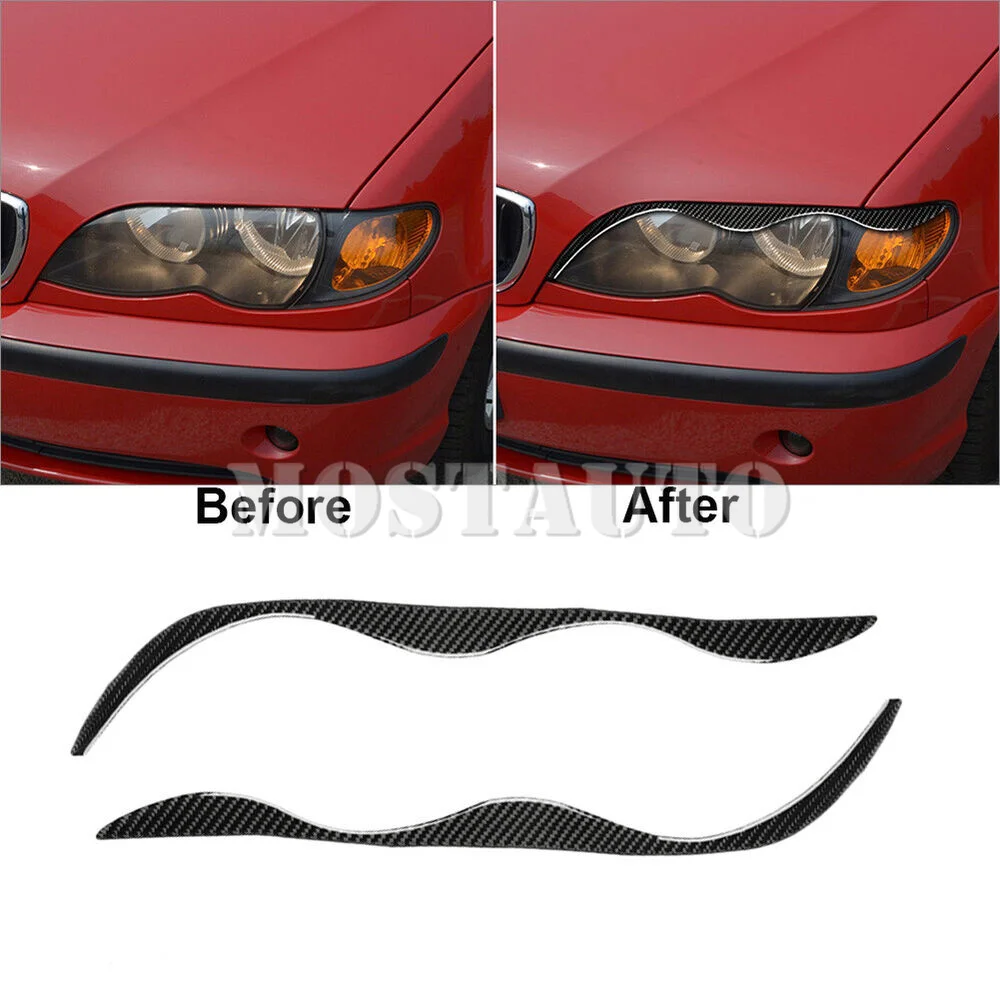 For-BMW-3-Series-E46-Soft-Carbon-Fiber-Headlight-Eye-Lid-Eyebrow-Trim ...