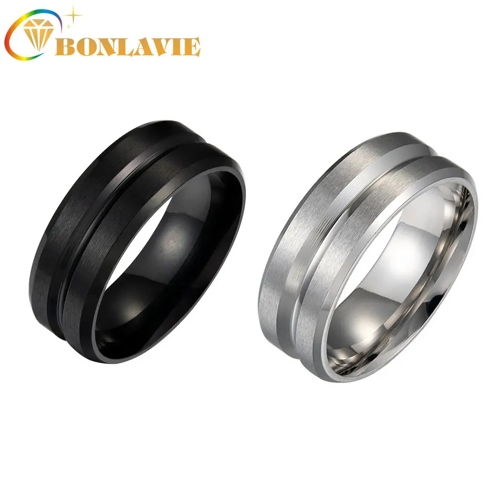 BONLAVIE-8MM-Wide-Middle-Groove-Frosted-Men-s-Stainless-Steel-Ring ...