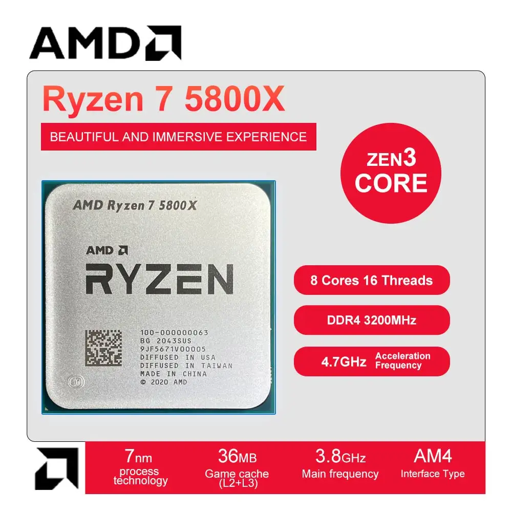 AMD 새로운 Ryzen 7 5800X R7 5800X CPU 프로세서, AM4 3.8GHz 8 코어 16 스레드 CPU 오피스 ...