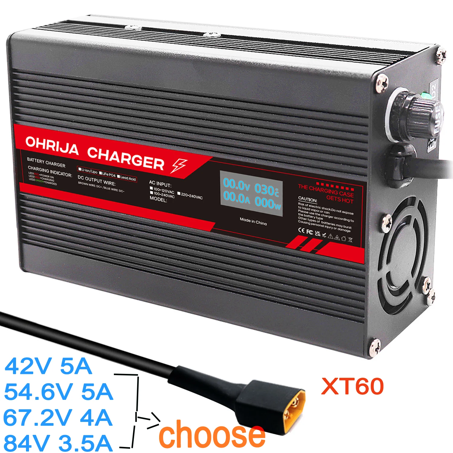 OHRIJA XT 36V 48V 5A Lithium Charger 42V 54.6V 5A For 13S 48V Li-ion ...