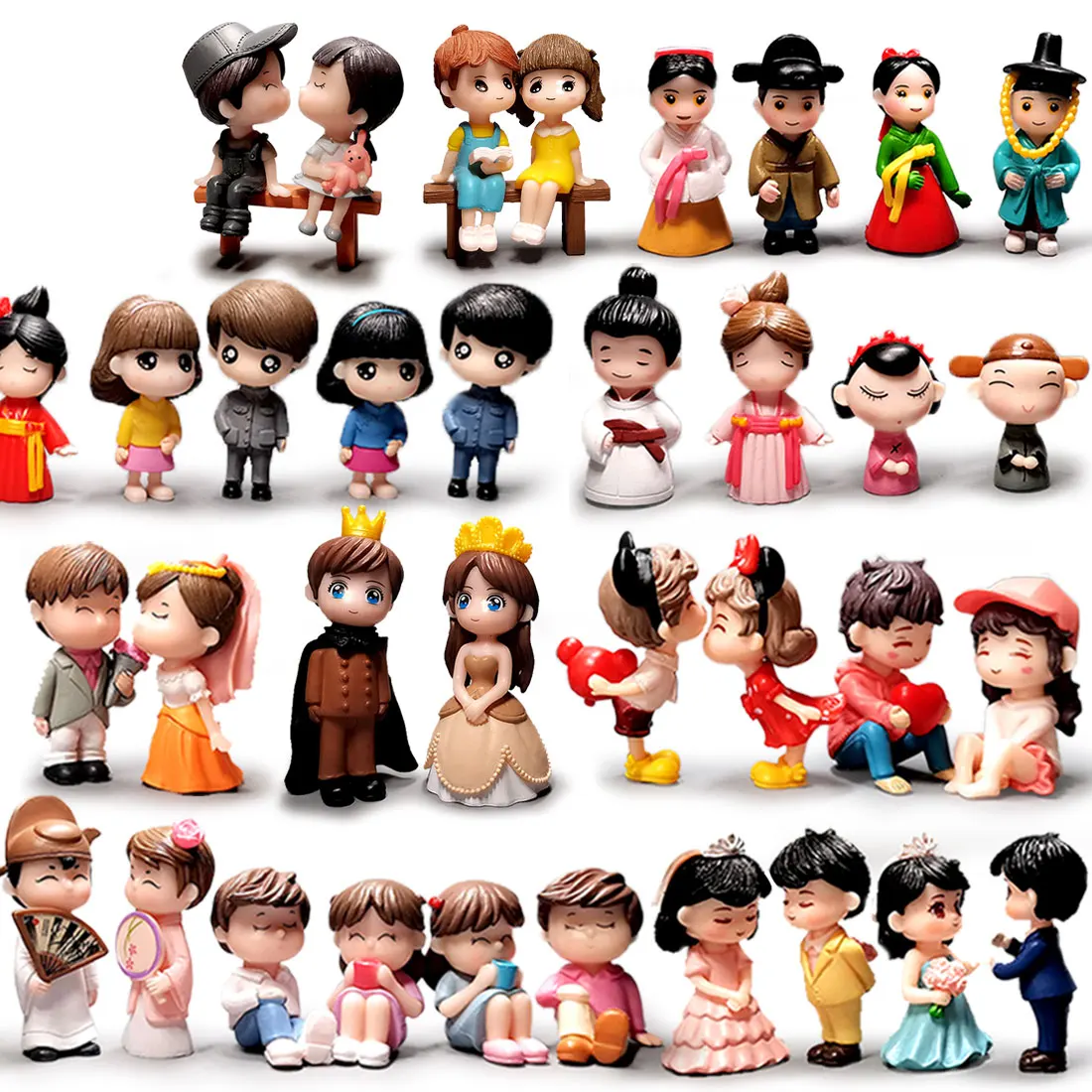 Mini-Couple-Figure-Plastic-Craft-Lover-Doll-Model-Princess-Prince-Key ...