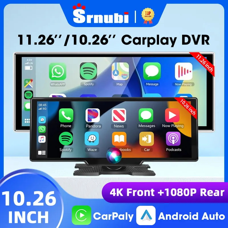 Srnubi 10.26인치 11.26인치 4K 대시 캠 자동차 DVR 무선 Carplay 안드로이드 자동 3840*2160 전면 ...