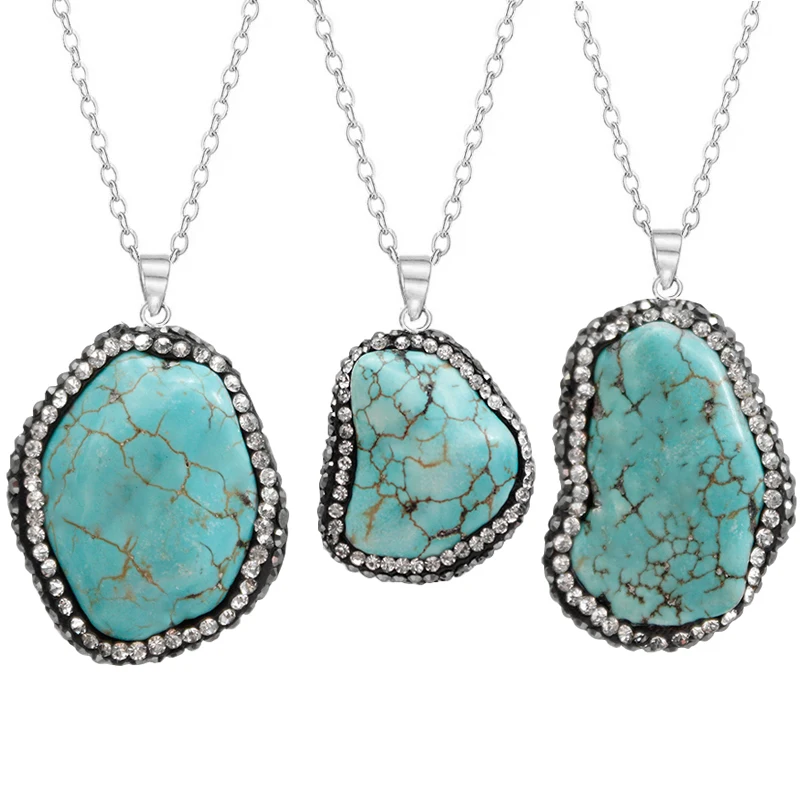 Micro Inlay Irregular Turquoise Pendant For Women Men Necklace Making ...