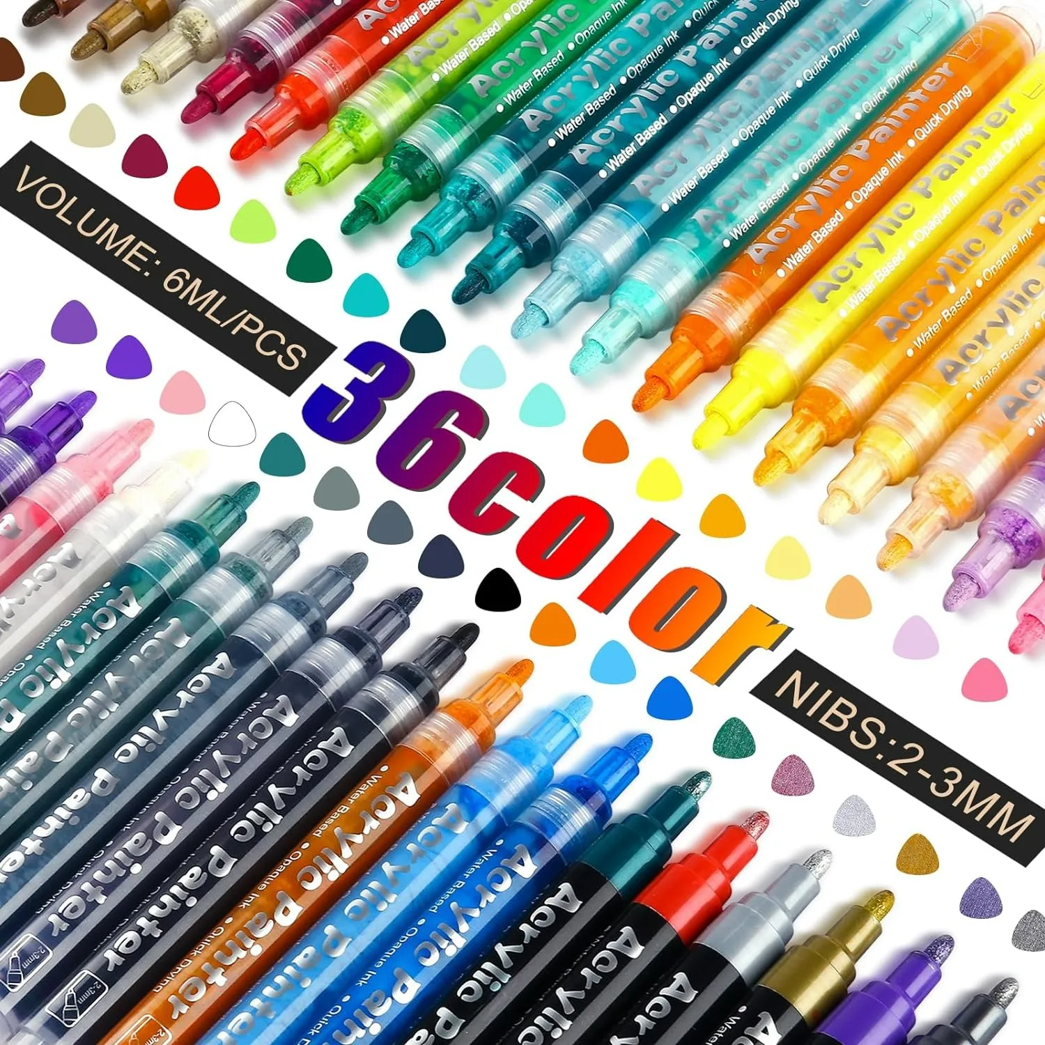 FUMILE-36-Colors-Medium-Tip-Paint-Pen-Markers-Acrylic-Paint-Markers ...
