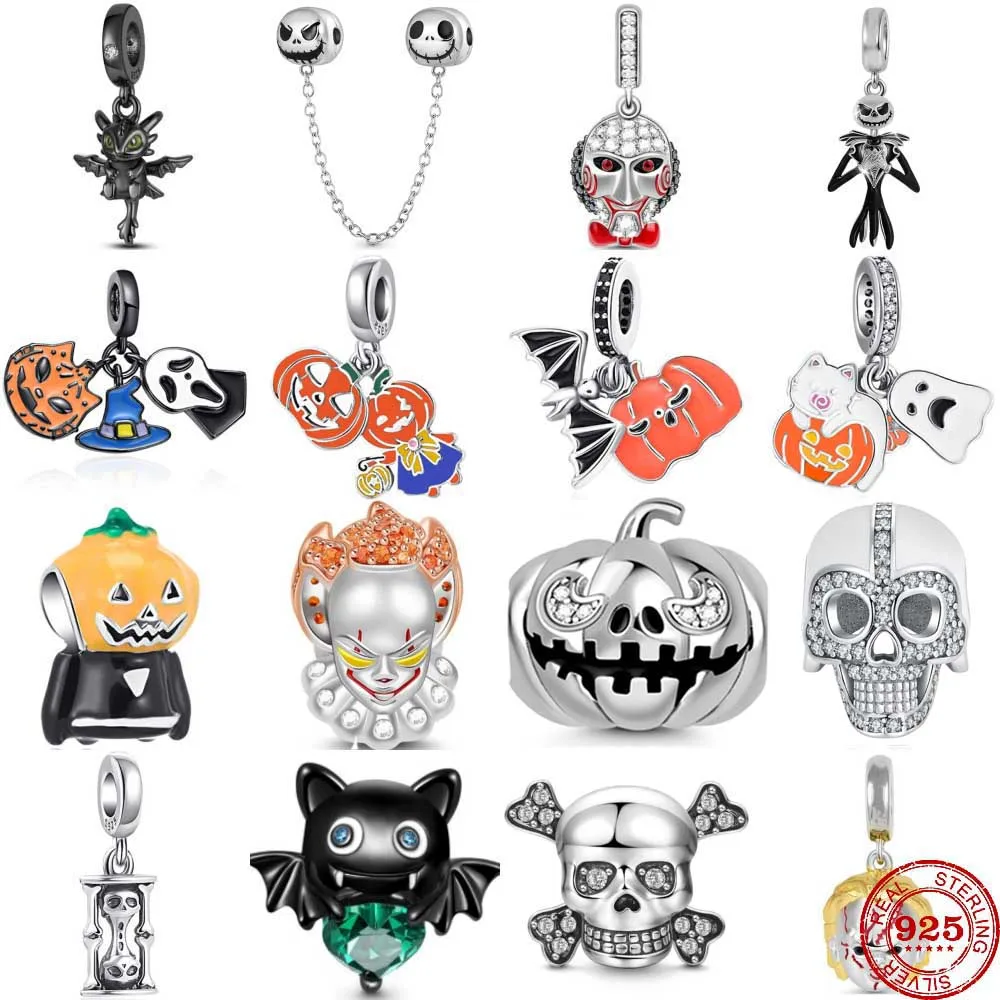 2023-New-925-Sterling-Silver-Bat-Pumpkin-Horror-Halloween-Pendant-Beads ...