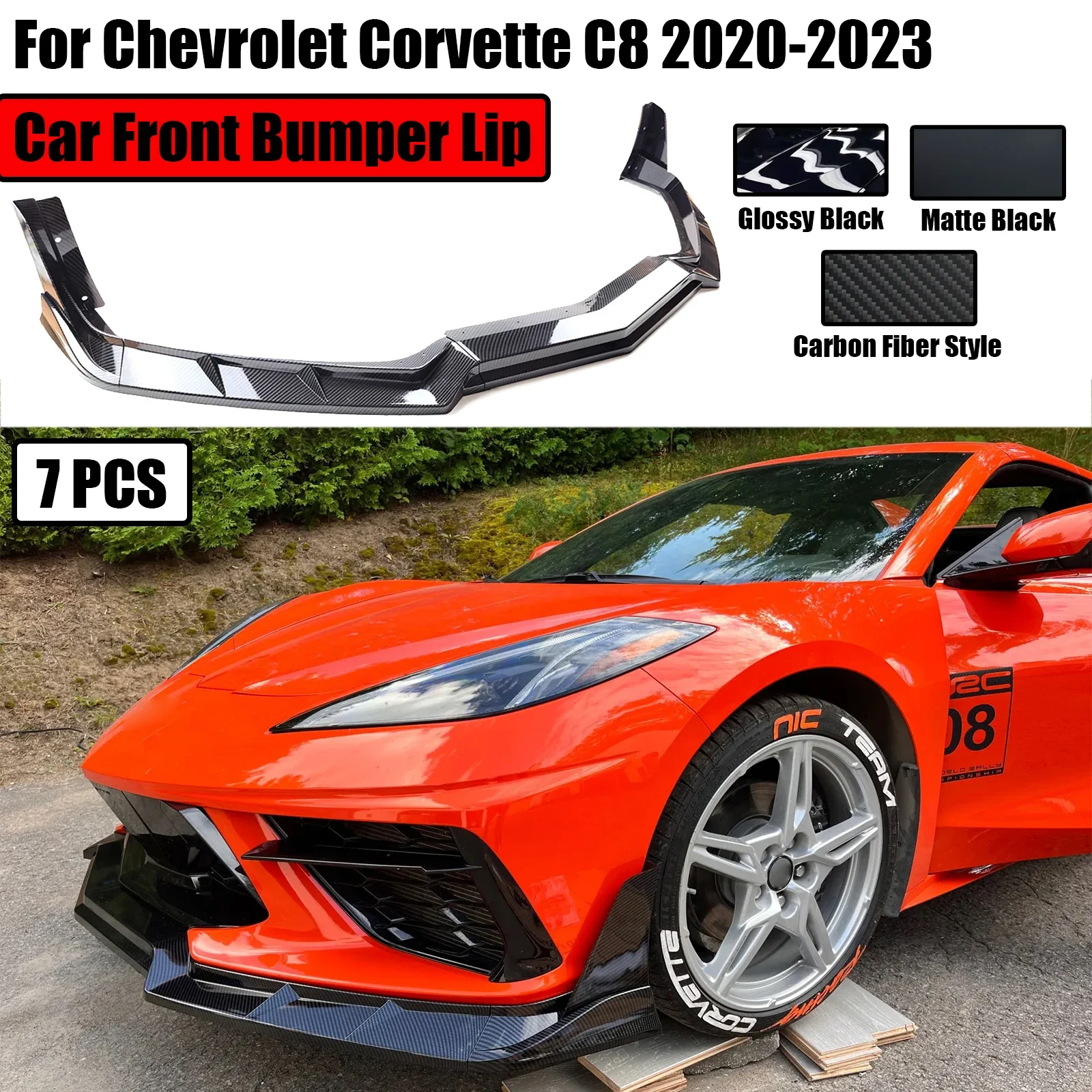 7PCS Car Front Bumper Lip For 2020-2023 Chevrolet Corvette C8 Z51 STG 2 ...