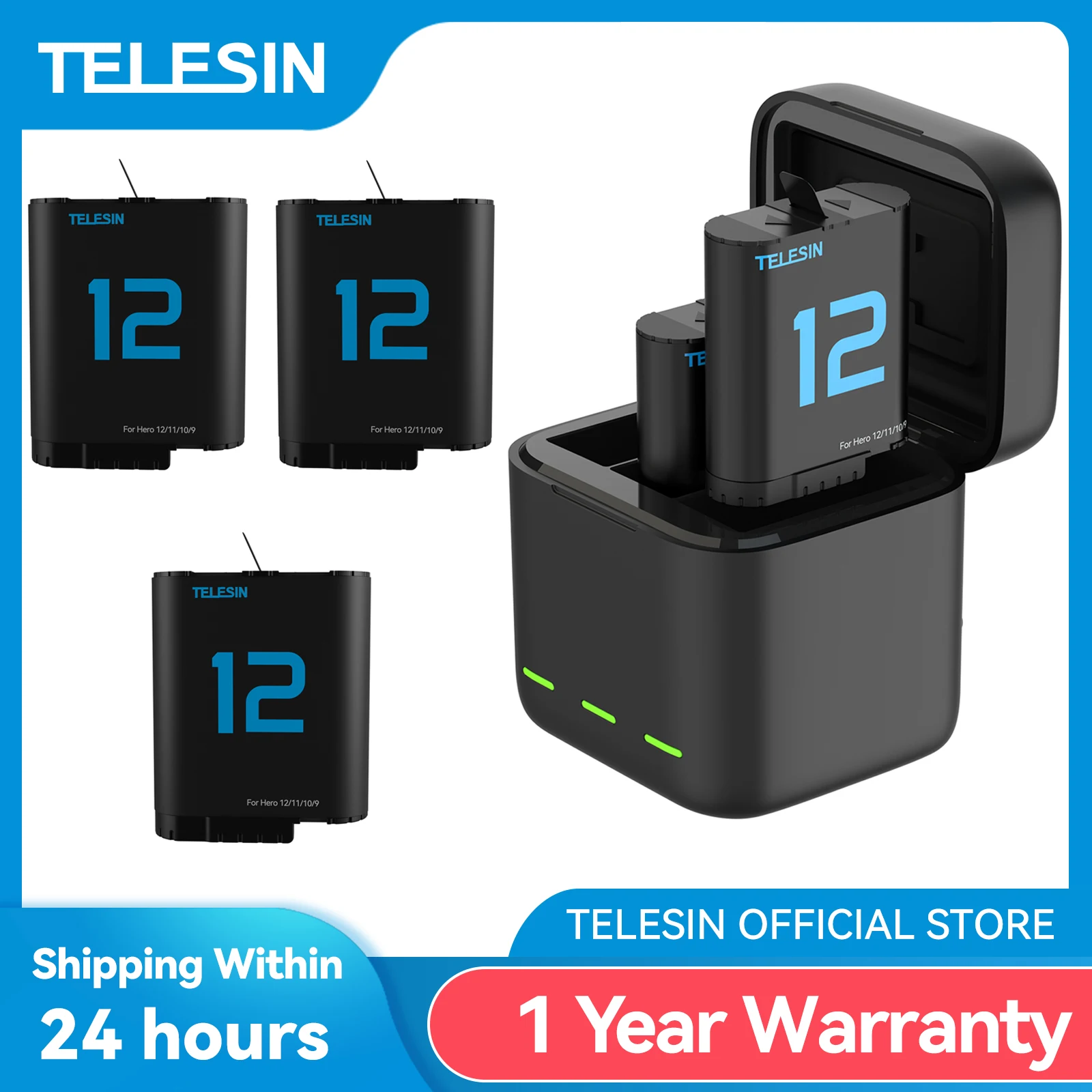 TELESIN-1750-mAh-Battery-For-GoPro-Hero-12-11-10-9-Battery-3-Slots-LED ...