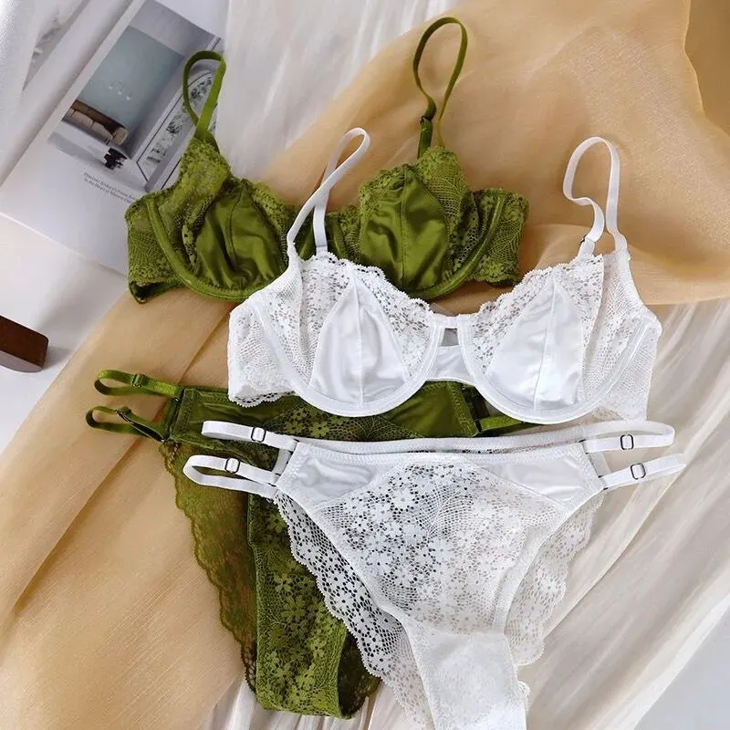 French-Sexy-Ultra-thin-Lace-Underwear-Set-Large-Chest-Appears-Small-Anti-sagging-Girl-Bralette ...