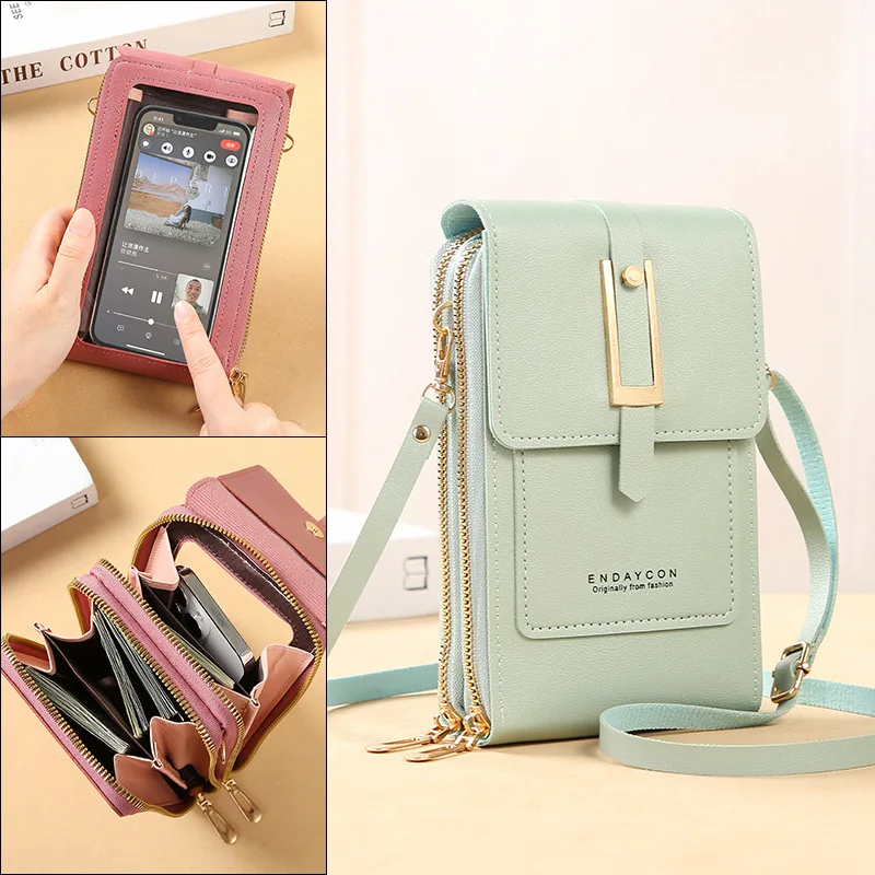 Carteras de cuero suave para mujer, Cartera de teléfono móvil con ...