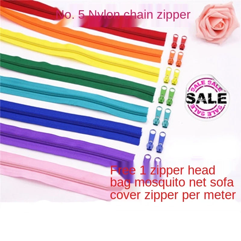 5 M (5M+ 10pcs Zipper Slider) Long Nylon Coil Zipper Roll In Pull Zip ...
