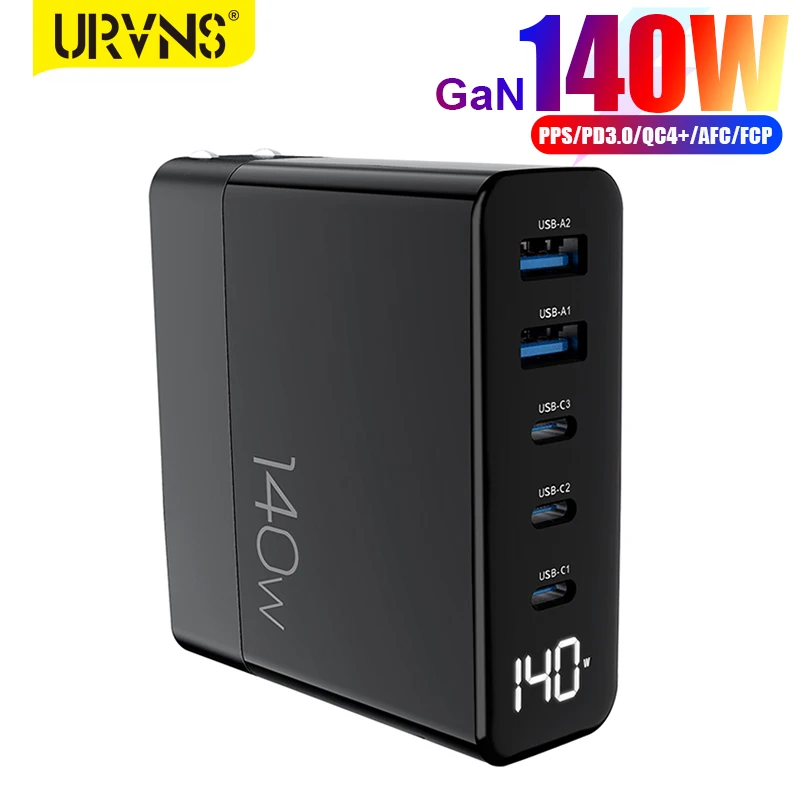 Urvns Gan 140w Usb C Wall Charger With Led Display, 5-port Pd 100w Pps ...