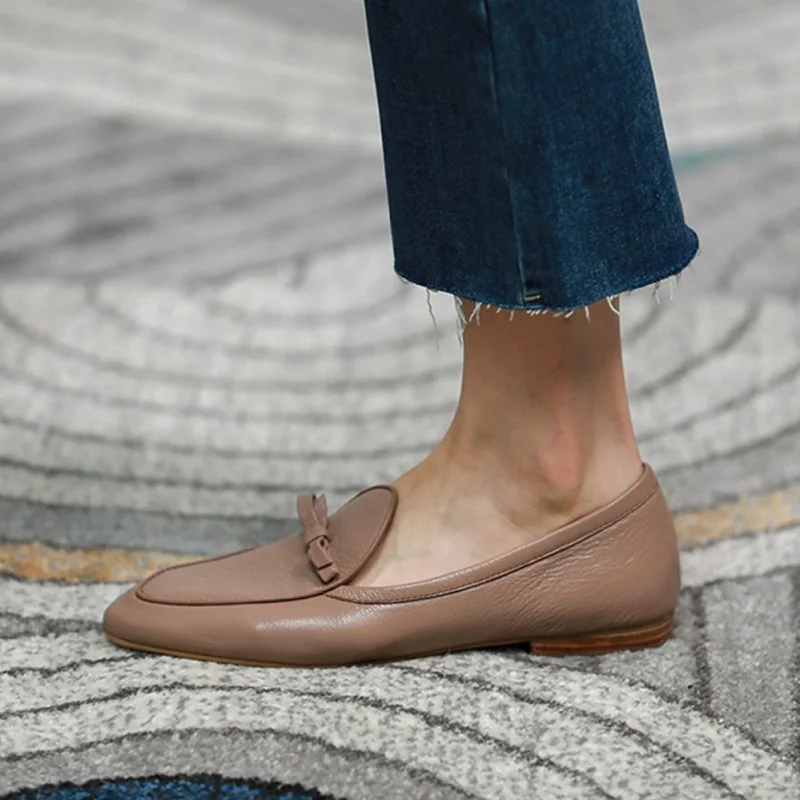 Women Genuine Leather Loafers | Leather Bowtie Flats | Mule Leather ...