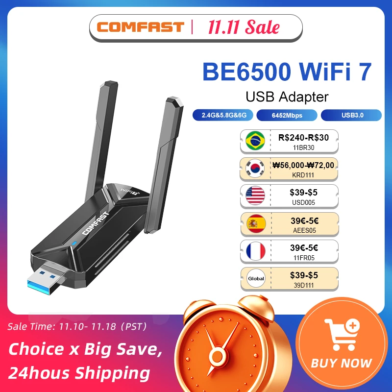COMFAST-WiFi-7-USB-Adapter-BE6500-2-4G-5-8G-6GHz-Wireless-Network-Card ...