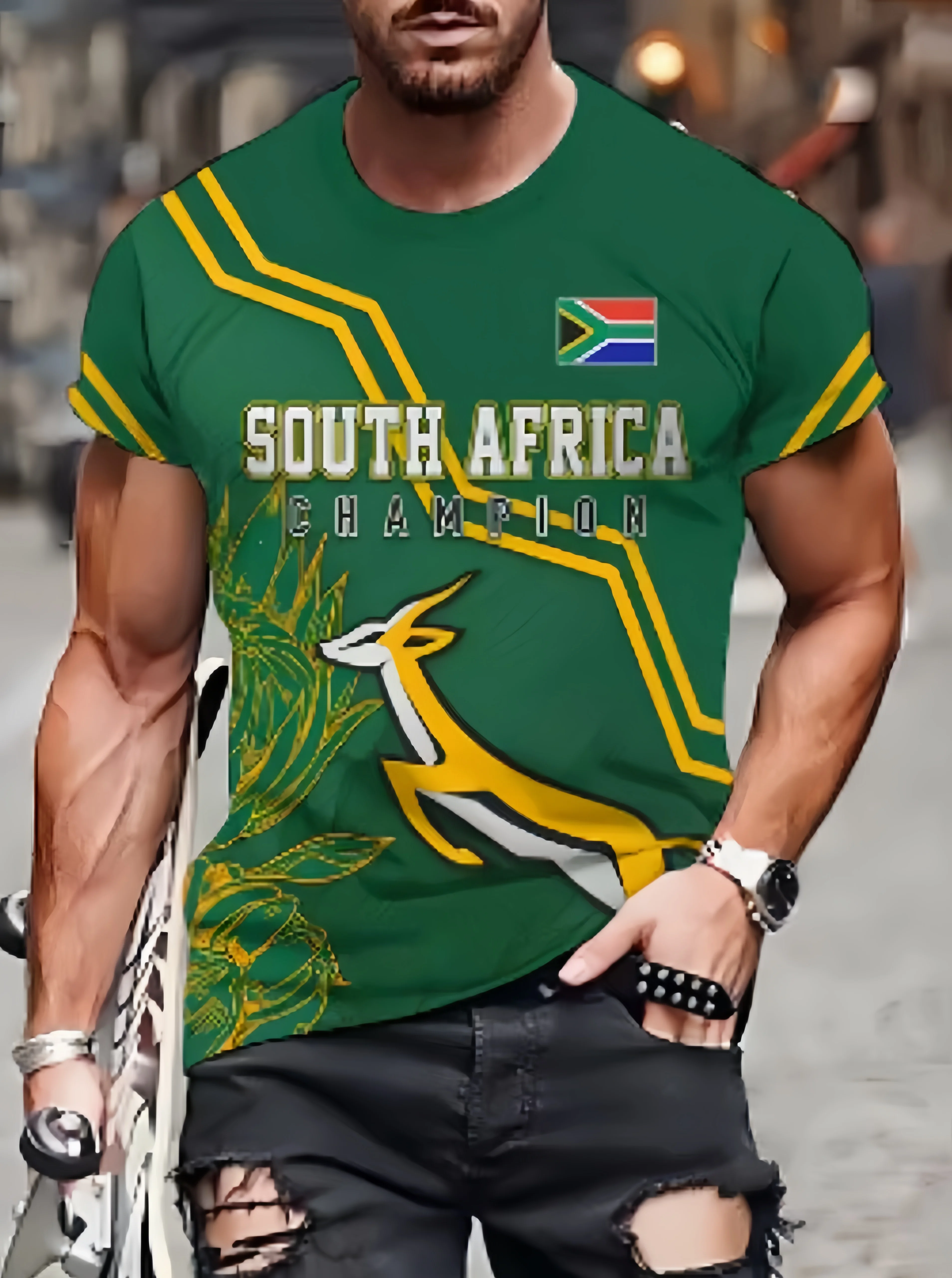 South-Africa-Map-Flag-Graphic-T-Shirts-Fashion-Springbok-3D-Printed-T ...