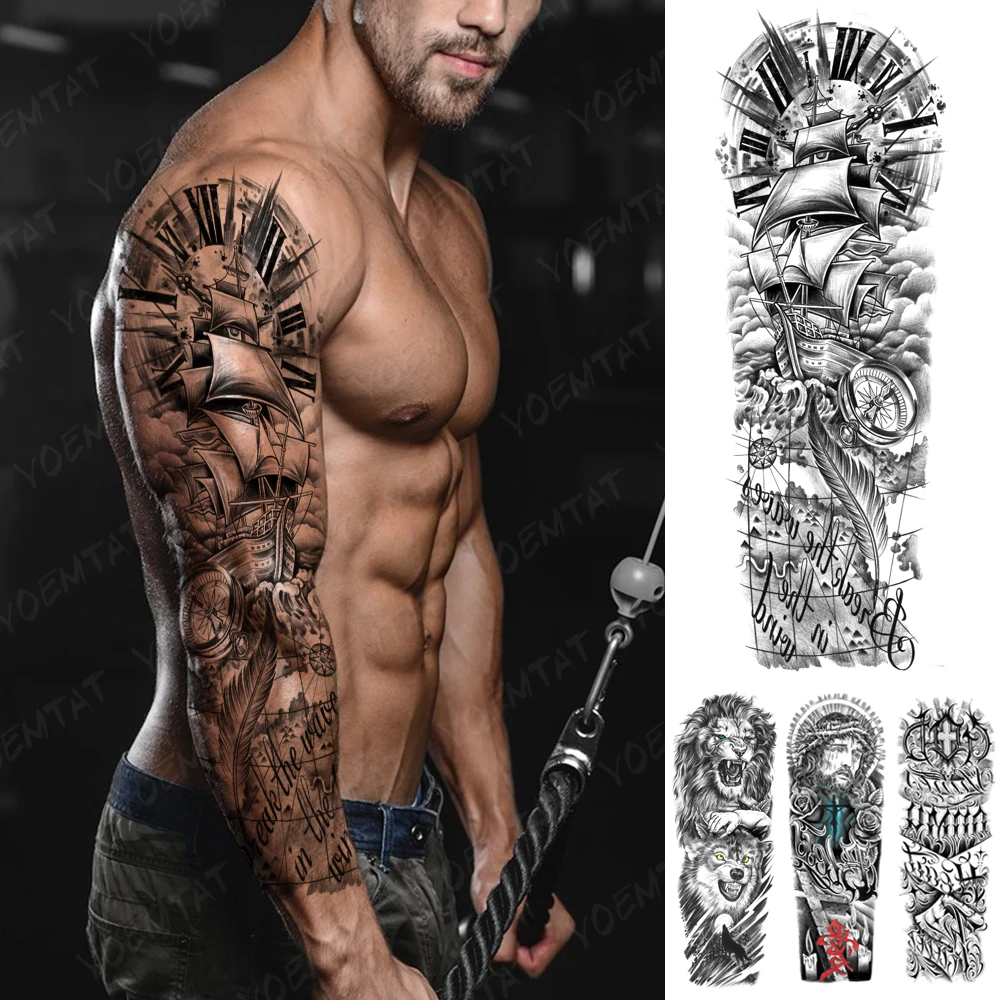 Full-Large-Arm-Sleeve-Tattoo-Viking-Waterproof-Temporary-Tatto-Sticker ...