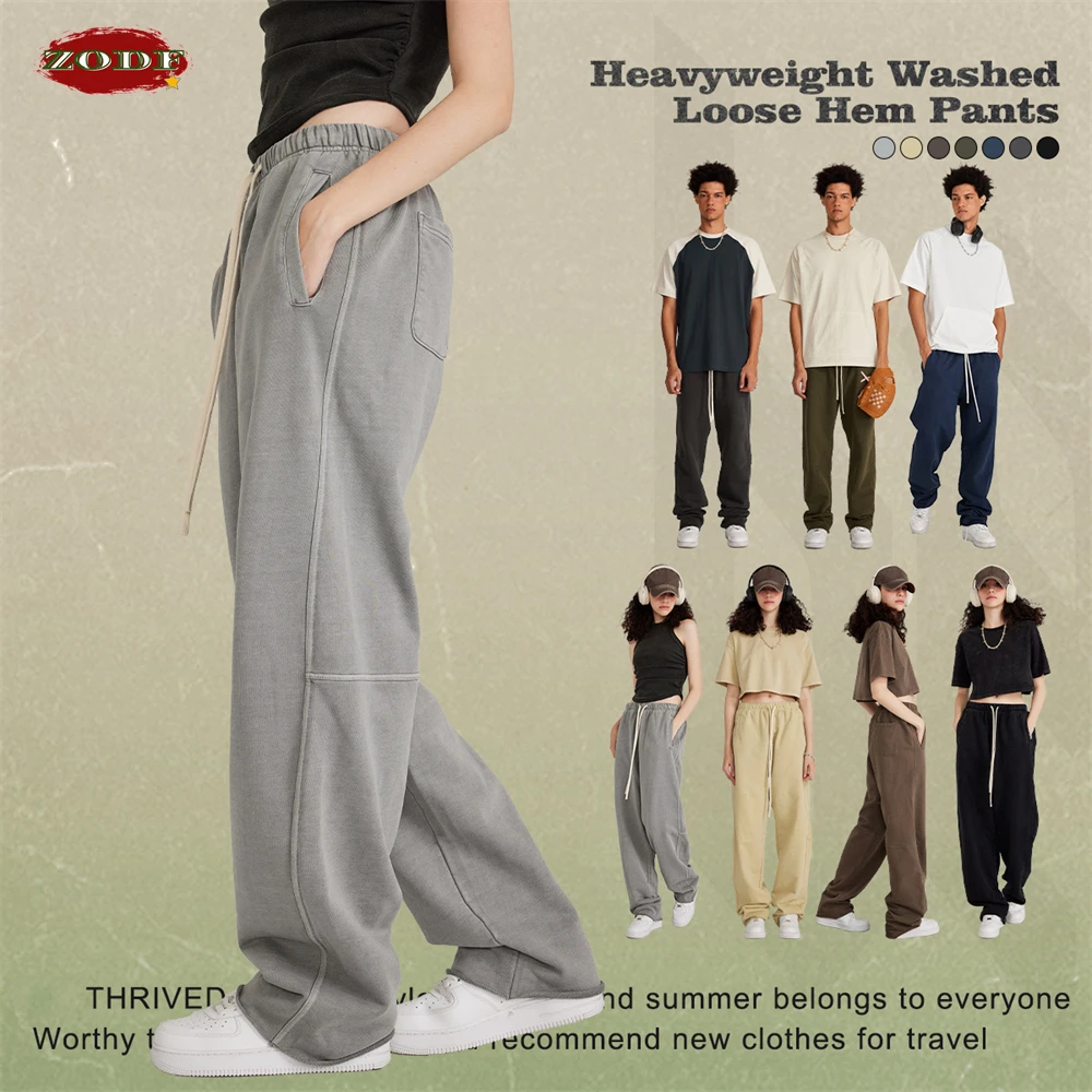 ZODF-2023-primavera-uomo-380gsm-pantaloni-in-cotone-lavato-American-Retro-Unisex-pantaloni ...