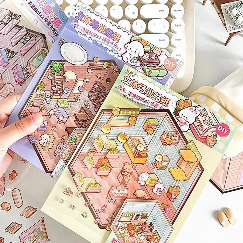 Make-Your-Own-House-Stickers-3D-Effect-Cartoon-Scene-Decals-Cabin-Scene ...