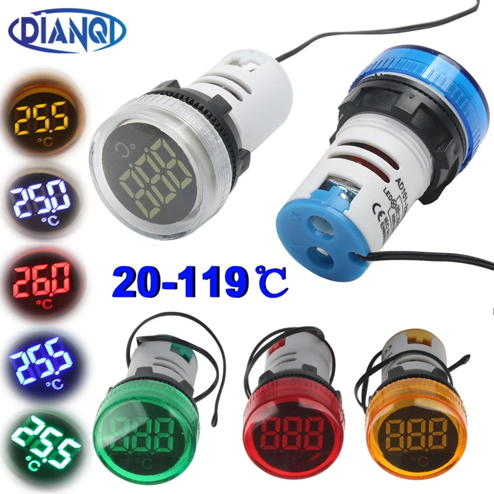 22MM-Mini-Surface-Round-LED-digital-thermometer-20-119-Celsius-50-380V ...