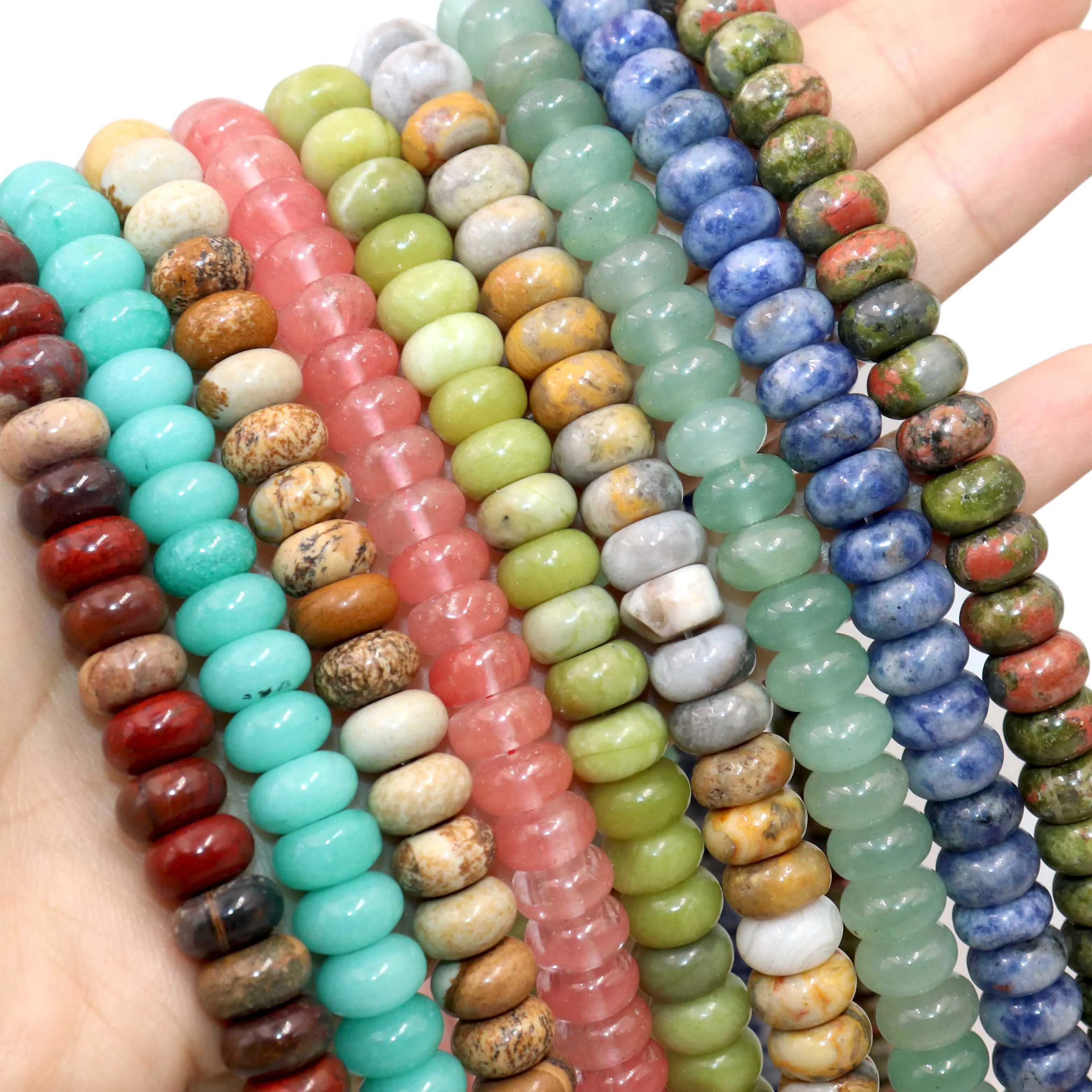 6x10MM-Natural-Stone-Agates-Jade-Quartz-Aventurine-Flat-Rondelle-Loose ...