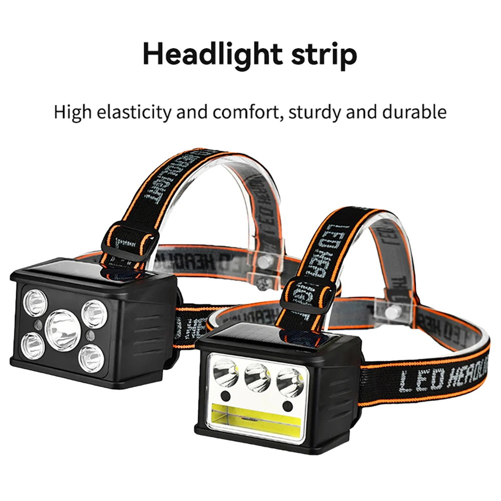 New Portable Solar LED COB Headlamp Five Mode Lighting USB Rechargeable ...