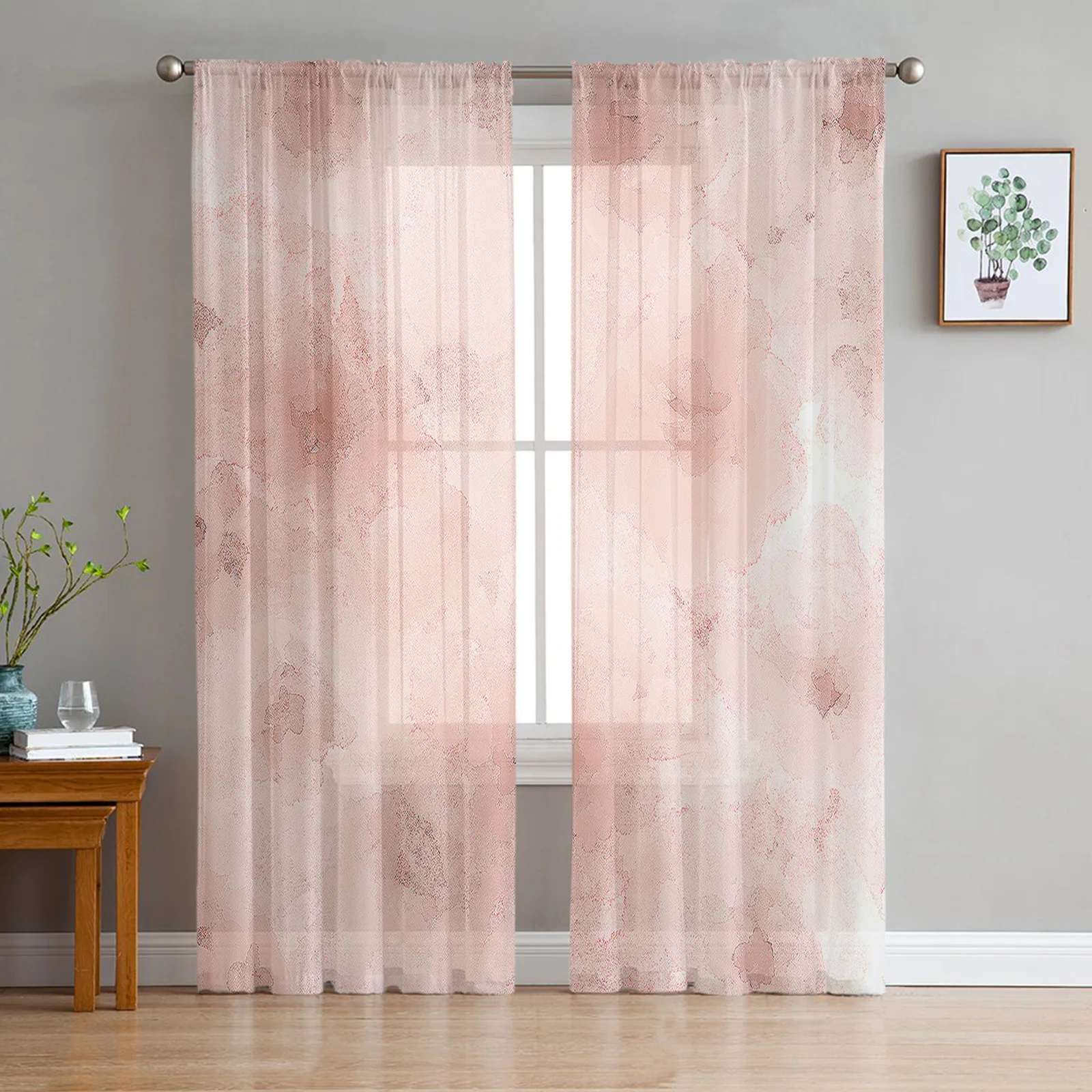 Pink Flower Retro Abstract Voile Curtains for Living Room Window ...