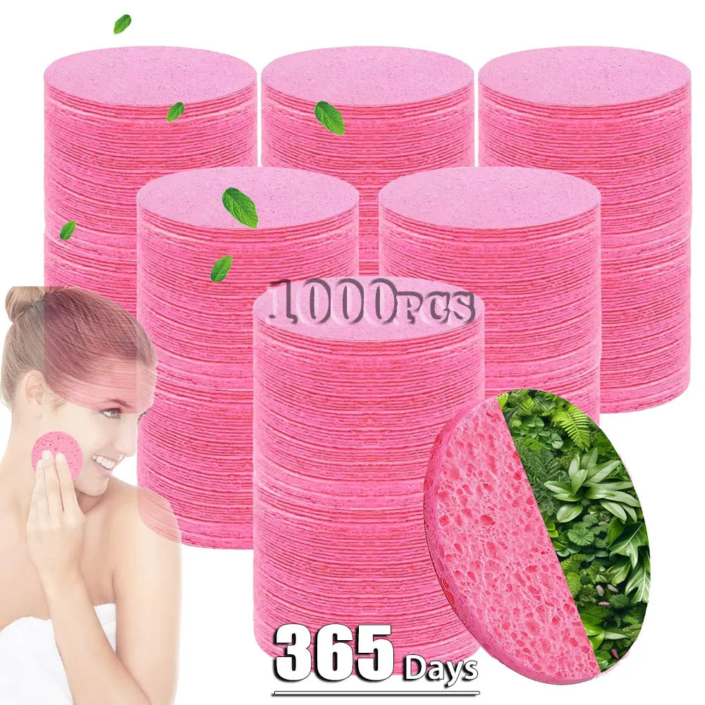 50-1000PCS-Compress-Face-Wash-Puff-Natural-Wood-Pulp-Sponge-Face-Wash ...