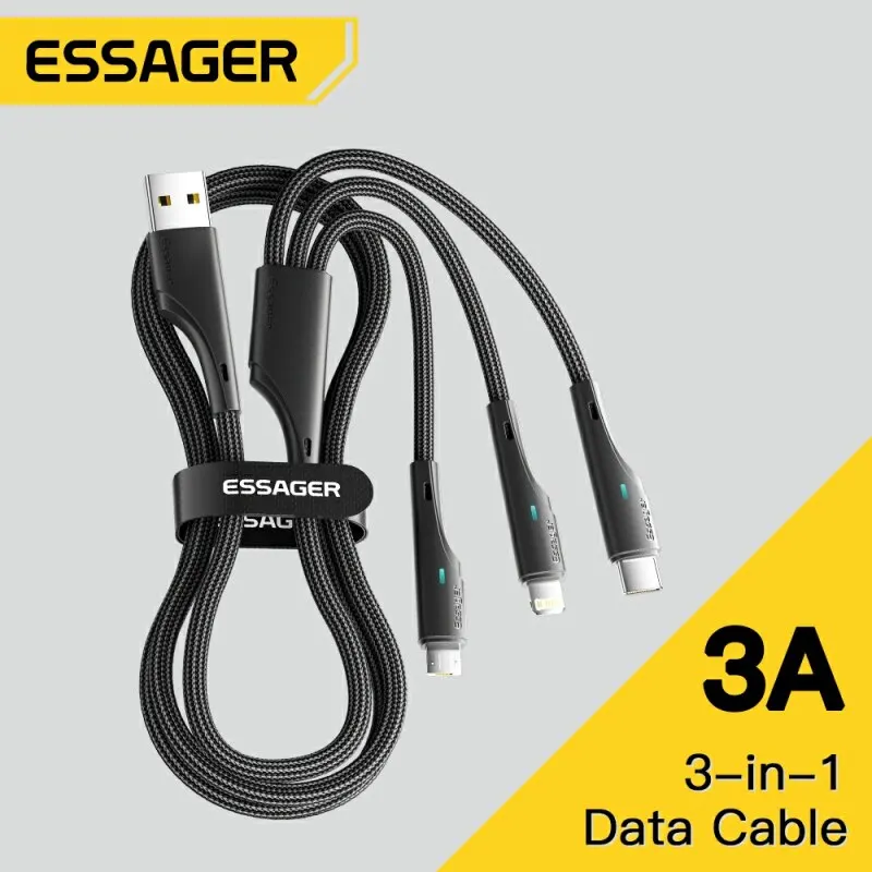 Essage 3 in 1 USB Cable Micro USB Type C Fast Charger Micro USB Type C ...