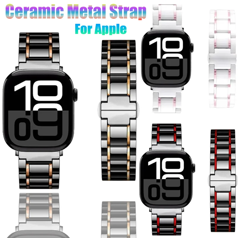 Ceramic Metal Strap For Apple watch 45mm 44mm 42mm 46mm 40mm 49mm ...
