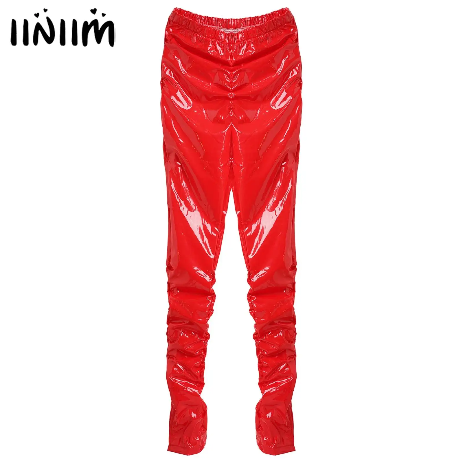 Womens-Glossy-PU-Leather-High-Waist-Long-Pants-Nightclub-Pole-Dancing ...