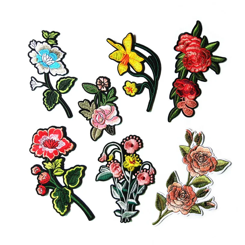 Rose Peony Flower Plant Iron Patches For Clothing Embroidery Stickers ...