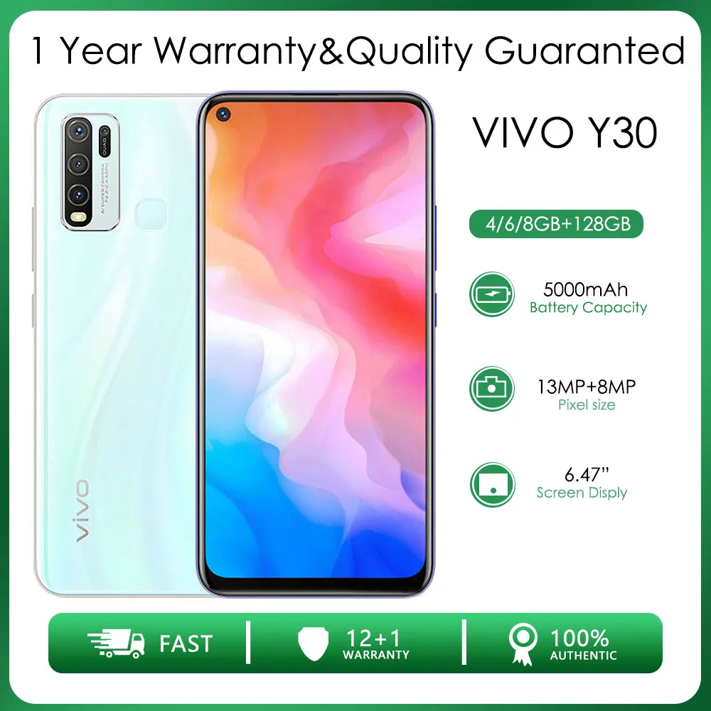 VIVO Y30 Dual Sim Smartphone, Octa core, Android 10, Rádio FM ...