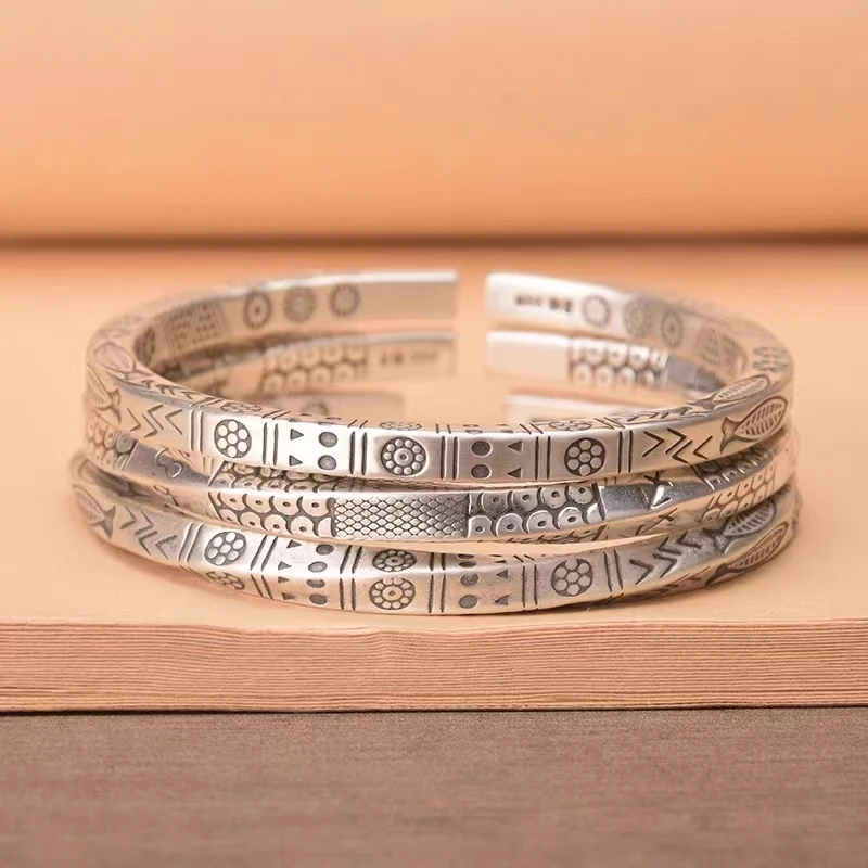 Silver-Plated-Moebius-Cuff-Bangles-Engraved-Fish-Elephant-Totem-Infinite-Loop-Bracelet-Men-s ...